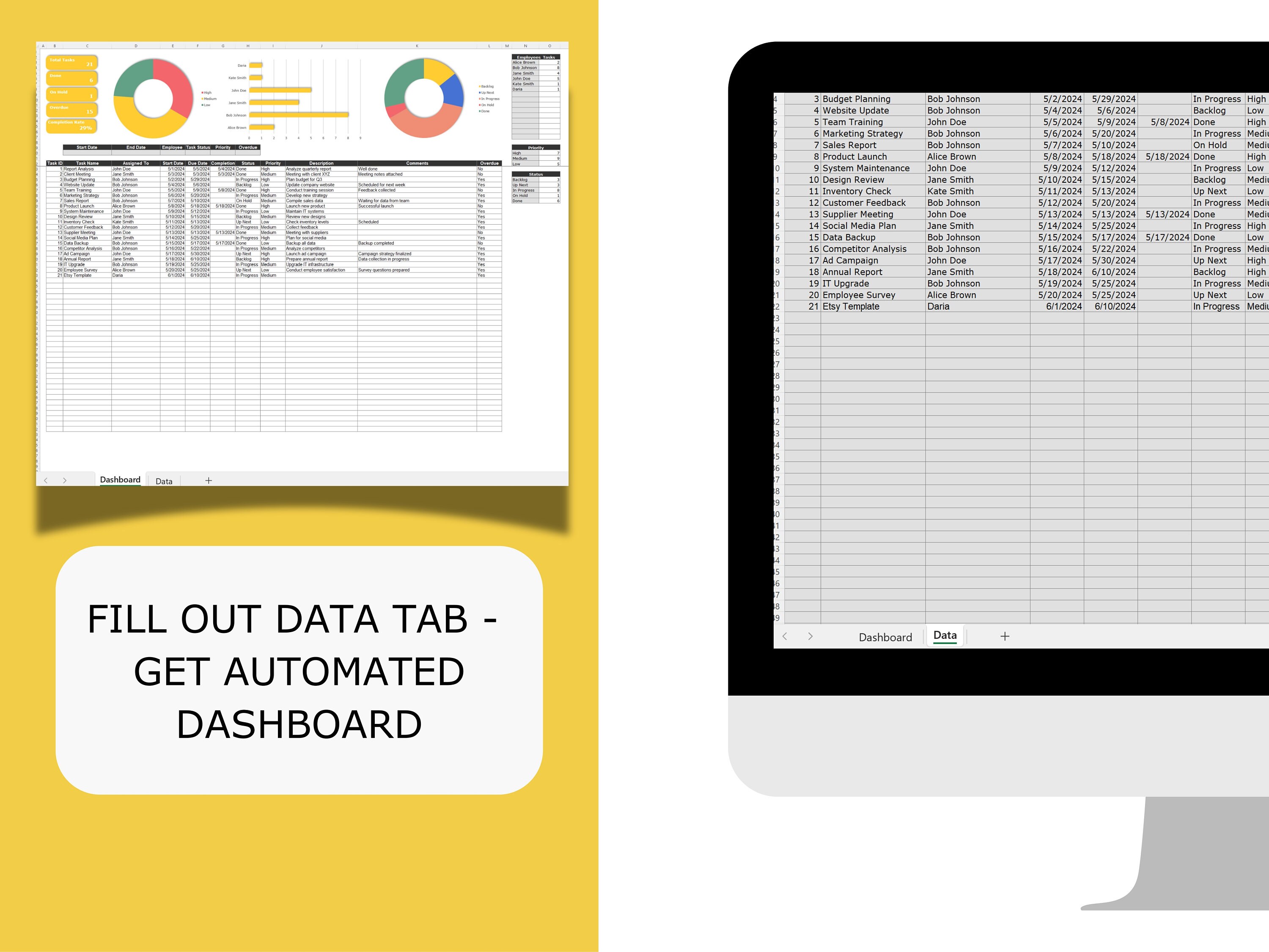 Employee Task Tracker: Team Project Management (excel & Google Sheets ...