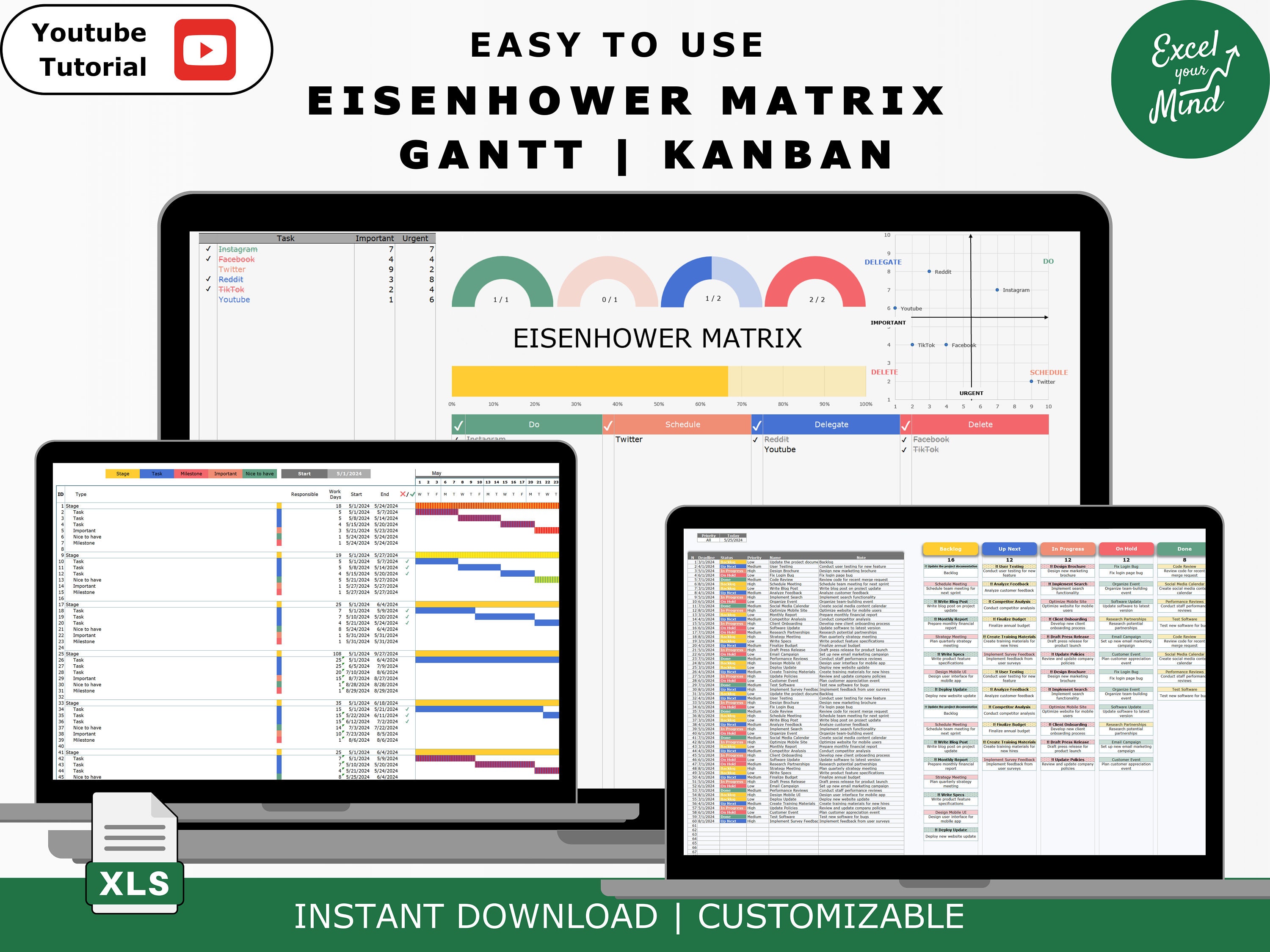 Eisenhower Matrix Kanban Board Gantt Chart Project Management Excel ...