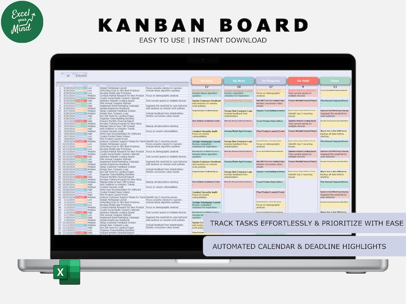 Kanban Board With Automated Calendar Track Tasks by Deadline, Filter by ...