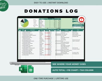 Donation Tracker Spreadsheet: Tax-deductible, Category Summary (excel & Google Sheets) - Etsy