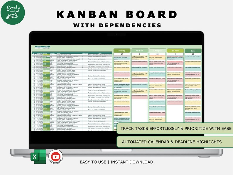 Kanban Board With Dependencies Excel Template Monthly Yearly Automated ... Kanban Board With Dependencies Excel Template Monthly Yearly Automated ...