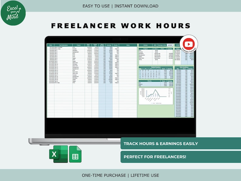 Freelancer Work Hours Tracker: Excel & Google Sheets Template - Etsy
