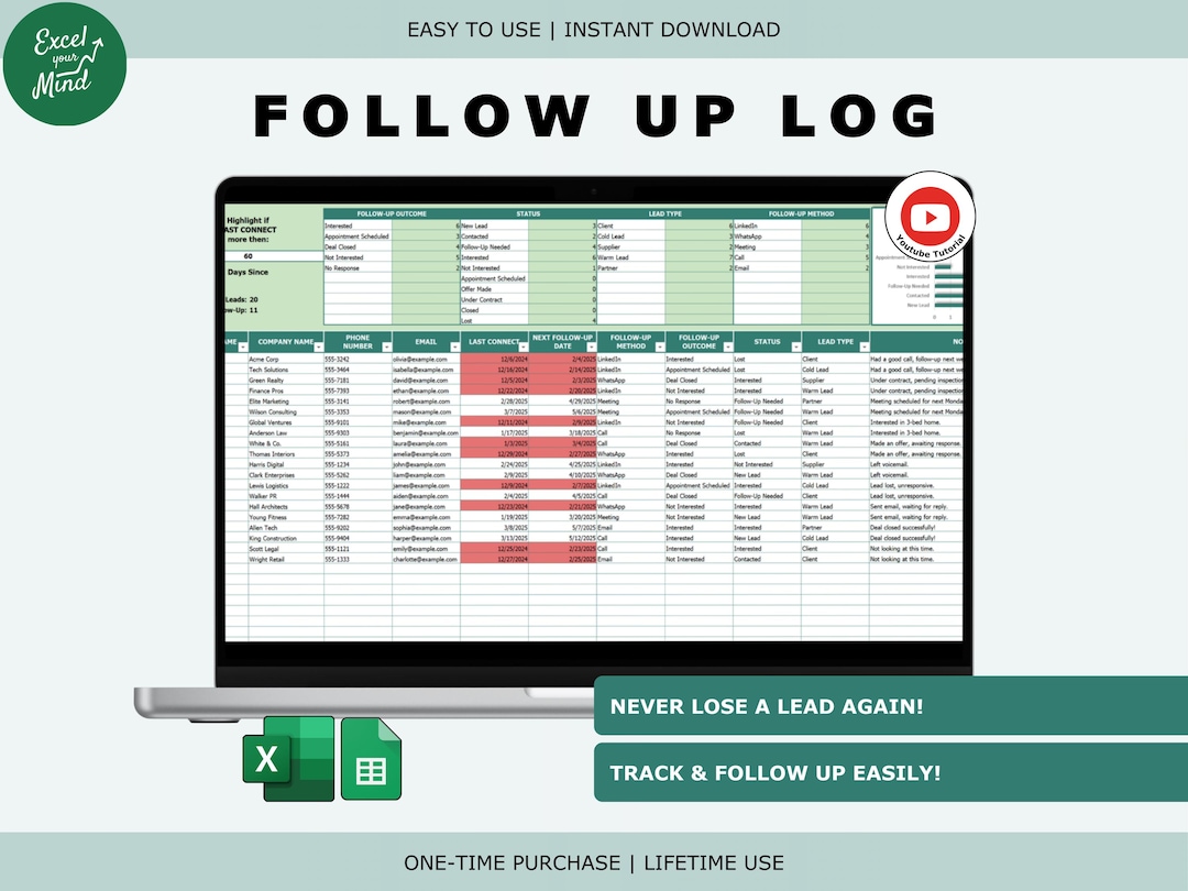 Client & Follow-up Tracker, Lead Contact Log, Small Business, Google ...