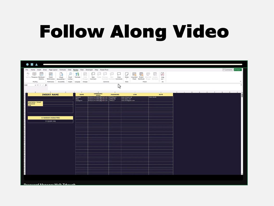 Password Manager Excel | Accounts Tracker Spreadsheet Template With ...