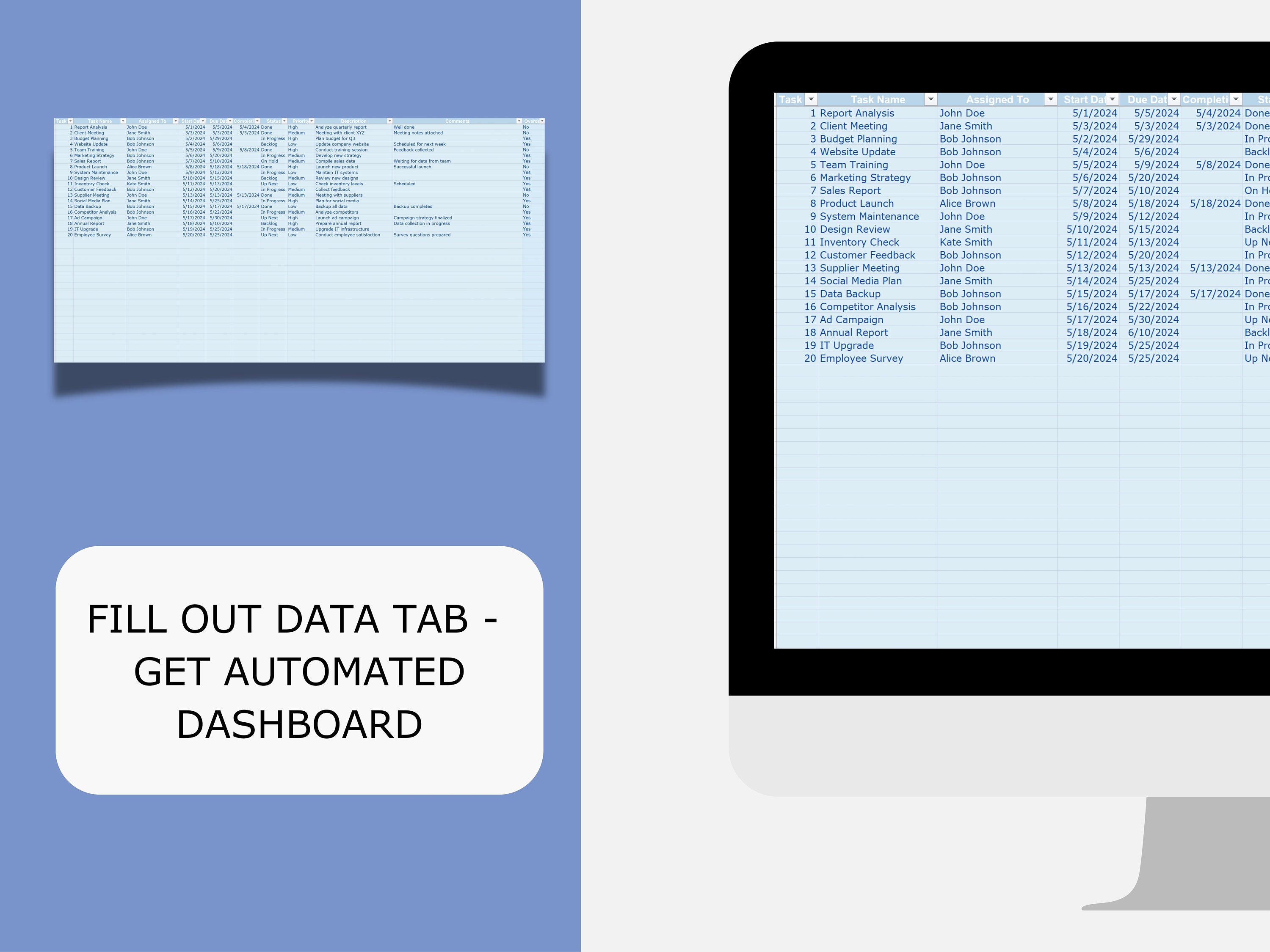 Employee Task Tracker Excel Template | Team Manager | Project ...