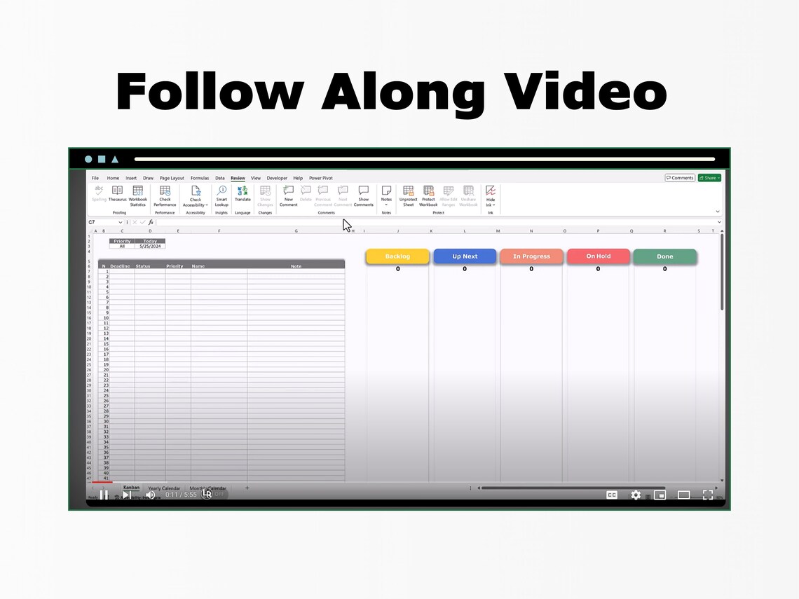Ultimate Kanban Board Excel Template Project Tracker With Monthly & Yearly Calendars With ...