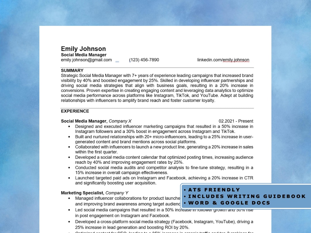 Social Media Manager Resume Guide Create a Professional CV for ...