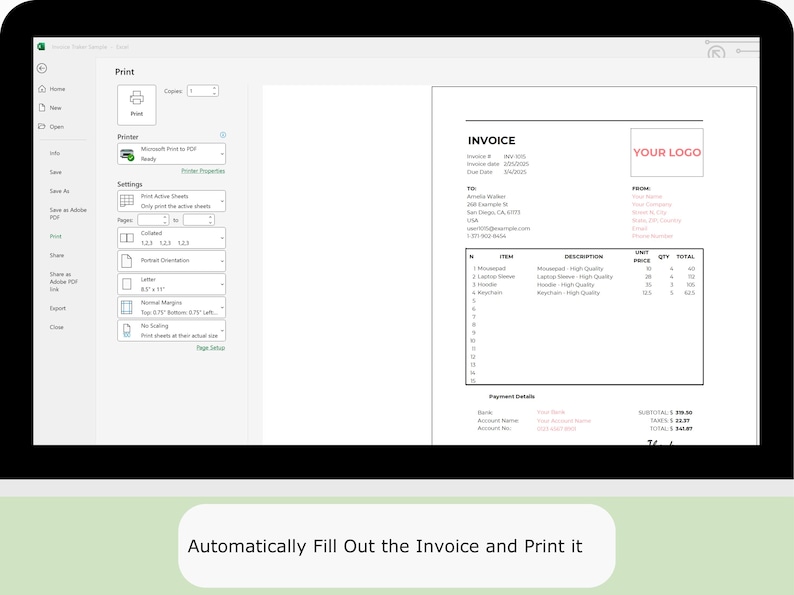 Invoice Tracker With Auto-fill Printable Invoice (excel & Google Sheets ...