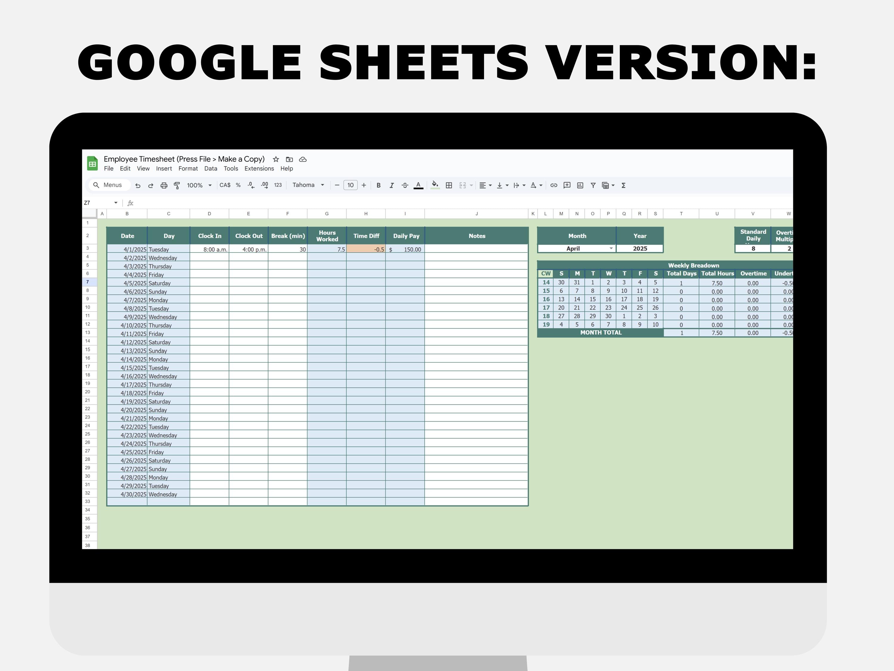 Employee Timesheet Tracker Excel Template | Clock in & Out, Overtime ...