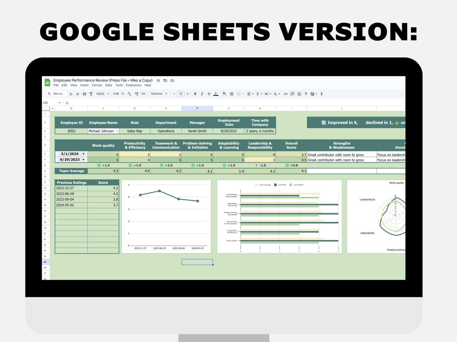 Employee Performance Review Tracker | HR Evaluation Spreadsheet for ...