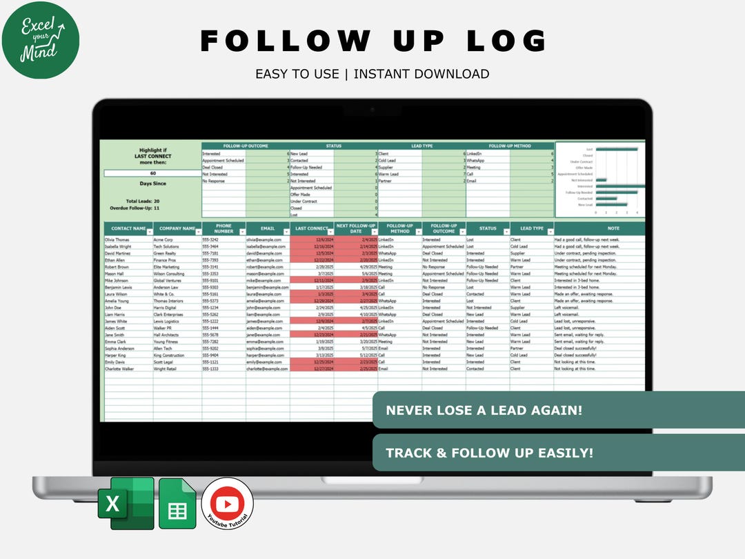 Client & Follow-up Tracker, Lead CRM Spreadsheet, Sales Pipeline ...