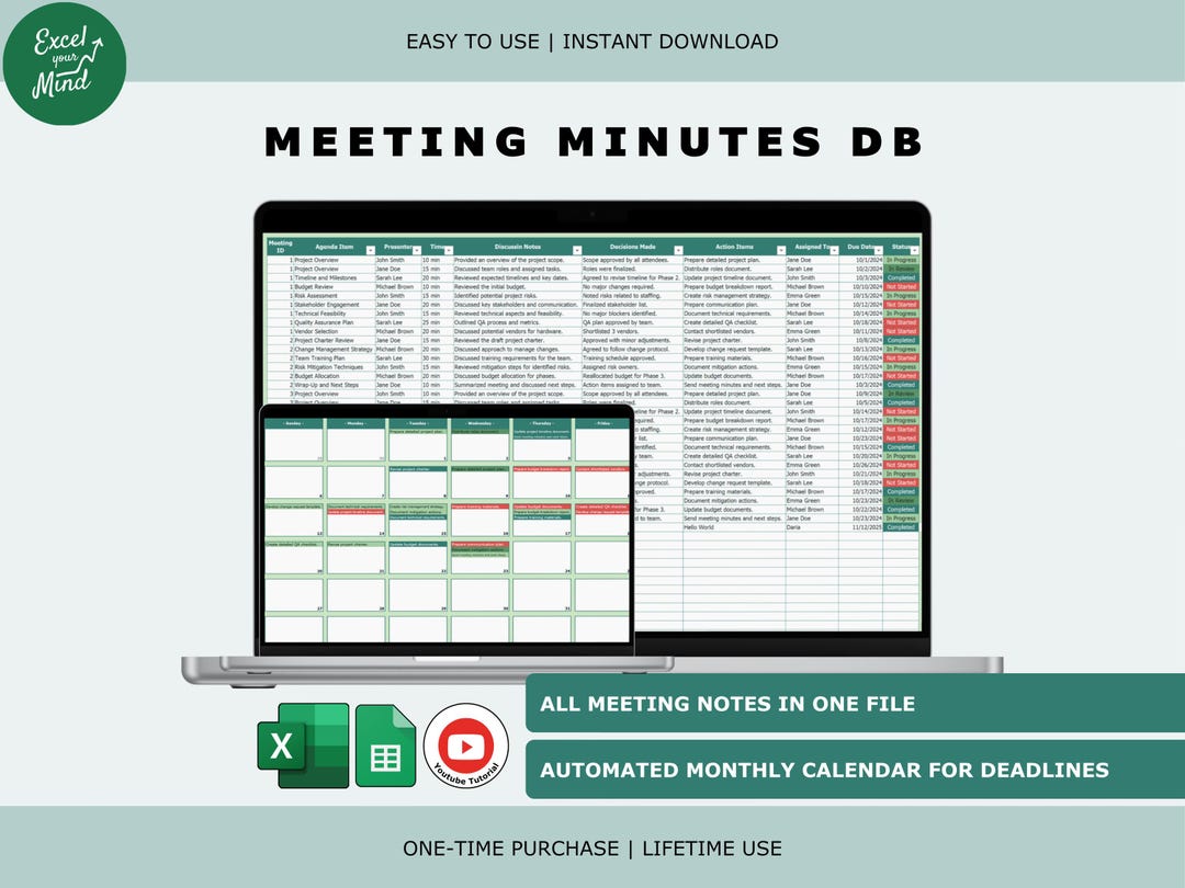 Meeting Management System: Agenda, Decisions, Due Dates, Monthly ...