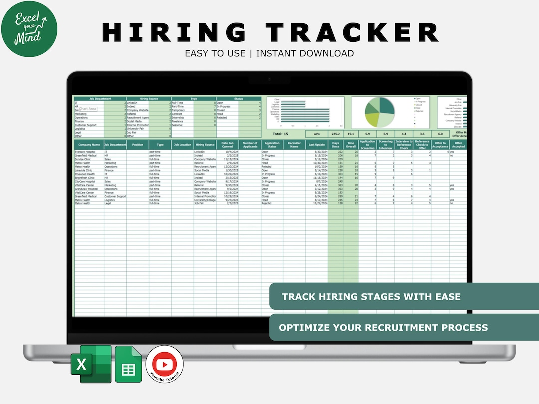 HR Hiring Tracker Recruitment Spreadsheet Applicant Tracking Excel Job ...