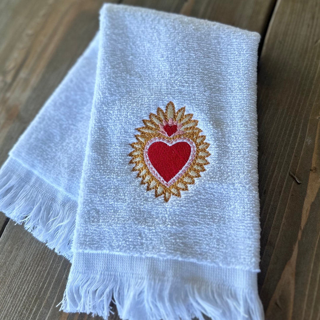 Sacred Heart Fringe Fingertip Guest Hand Towel, Entertaining Decor ...