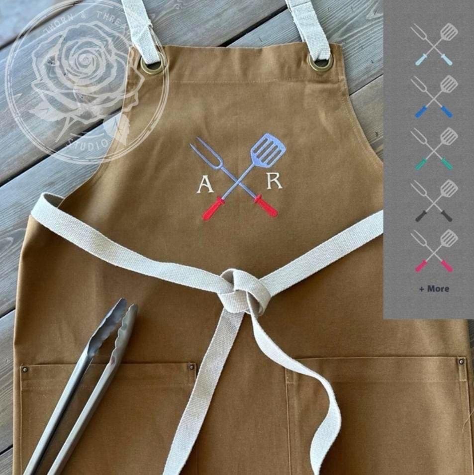 Custom Embroidered Canvas BBQ Apron, Personalized Initials Chef Kitchen ...