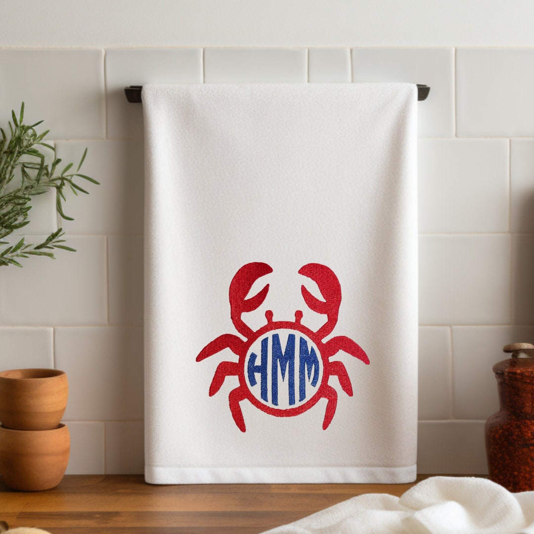 Personalized Nautical Crab Tea Towel for Summer Beach Gift Idea ...