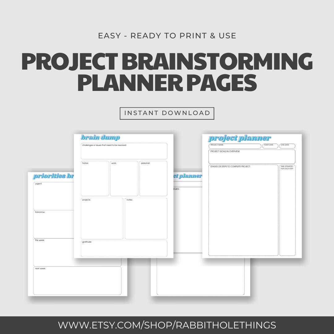 Project Planning & Idea Brainstorming Worksheet Planner Bundle ...