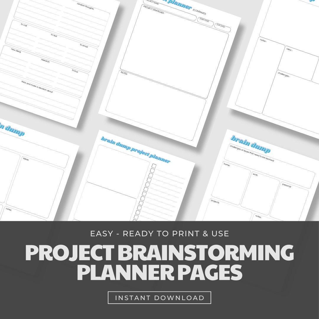 Project Planning & Idea Brainstorming Worksheet Planner Bundle ...