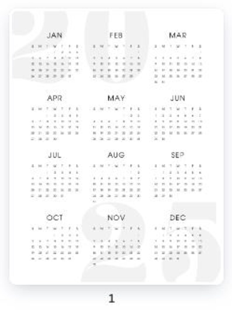 2025 Year Calendar - One Page - Minimalist - Digital Printable Download ...