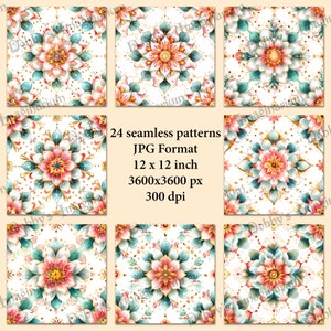 Ornamental Floral Mandala, 24 Seamless Design Patterns, Digital Paper ...