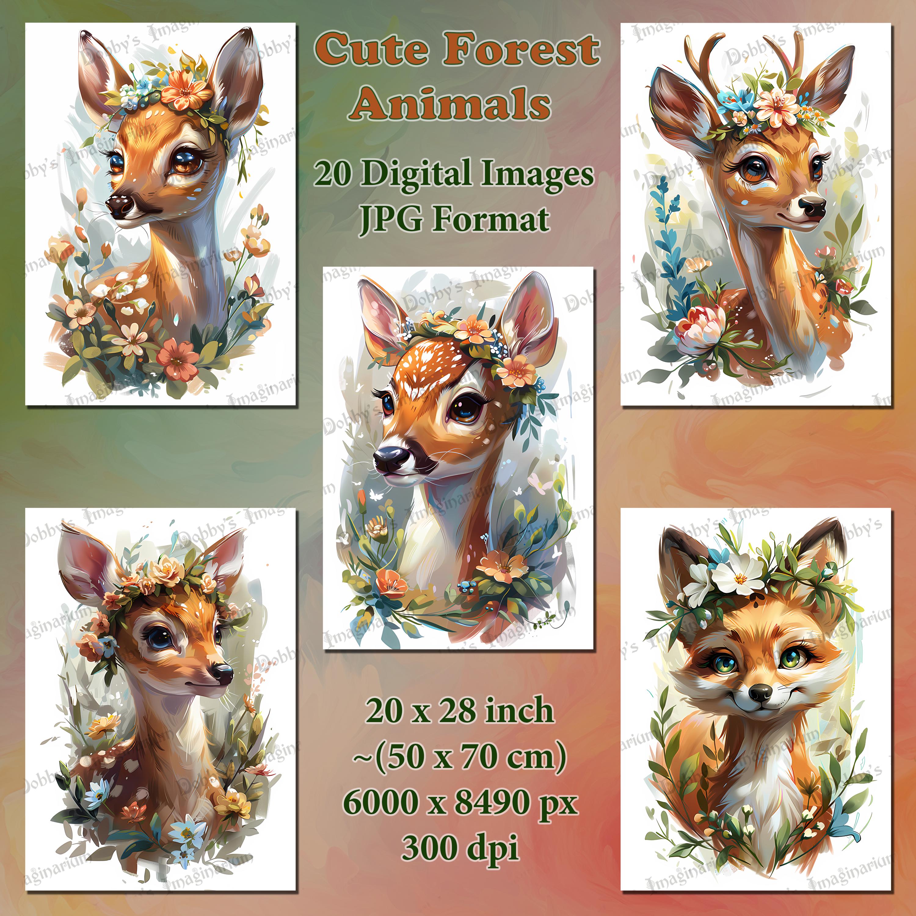 Cute Forest Animal Portraits, 20 Animal Designs, High Quality JPG ...
