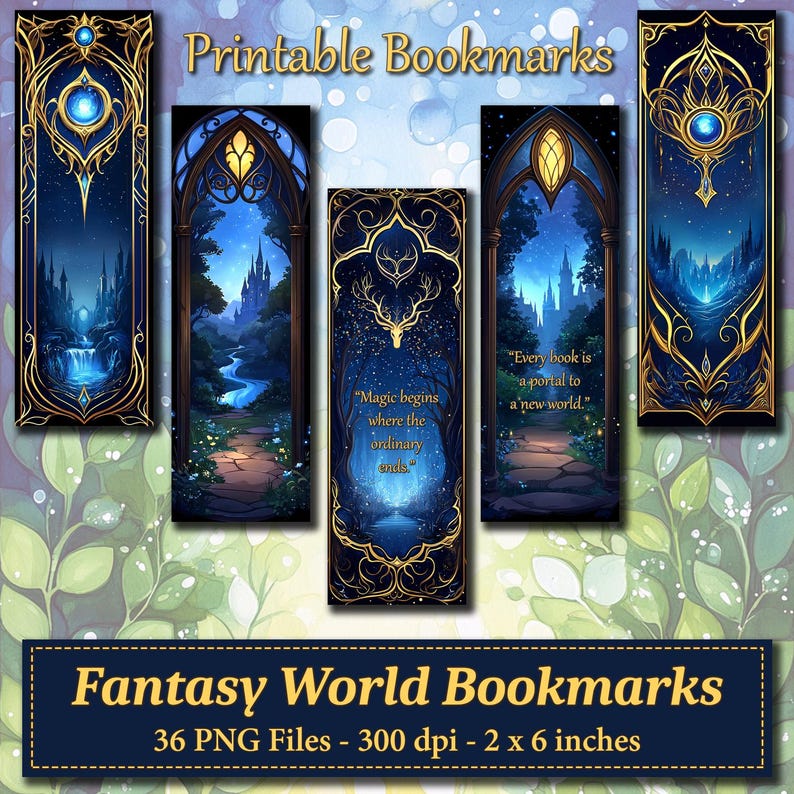 Fantasy World Bookmarks, 36 Designs, PNG Format, Enchanting Reading ...