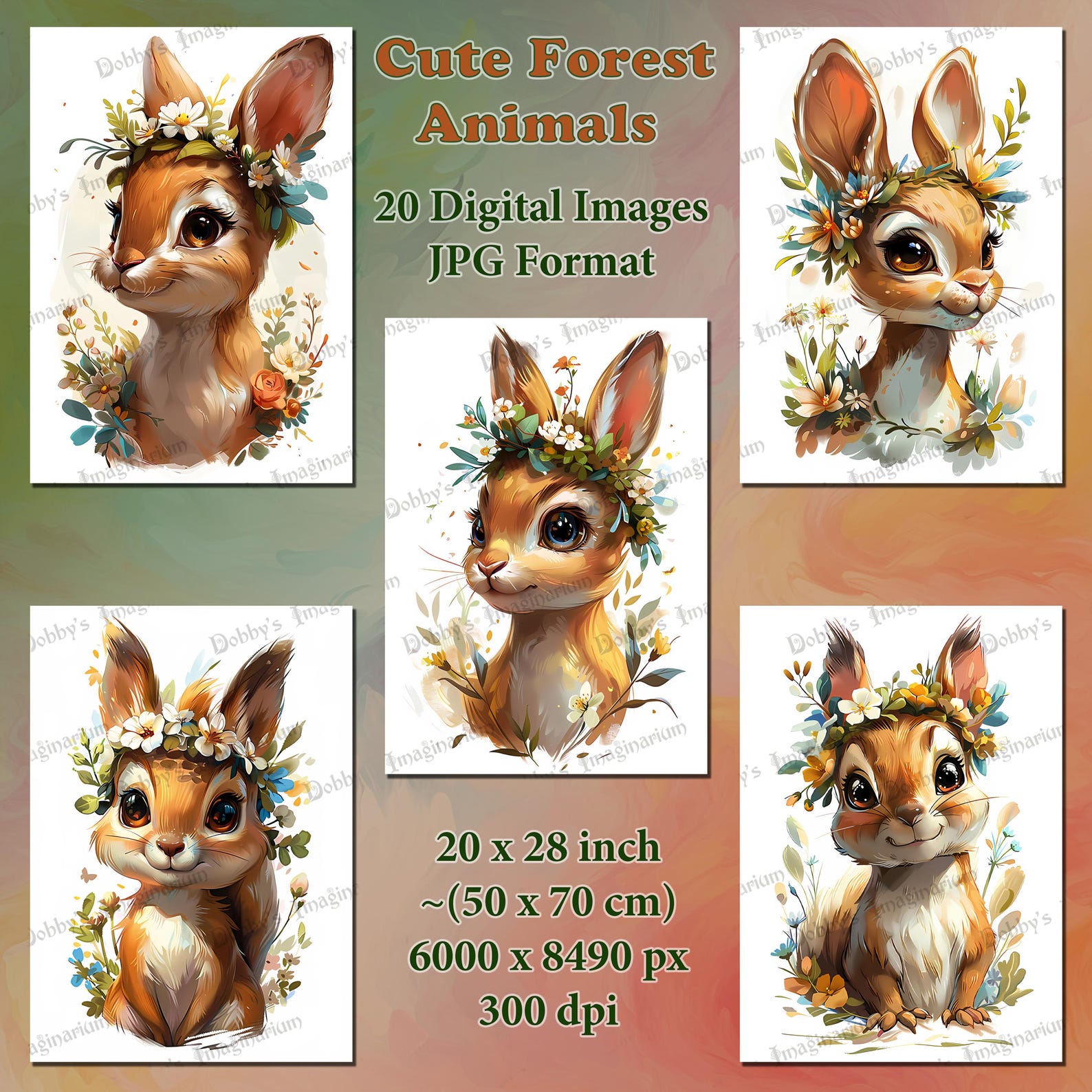 Cute Forest Animal Portraits, 20 Animal Designs, High Quality JPG ...