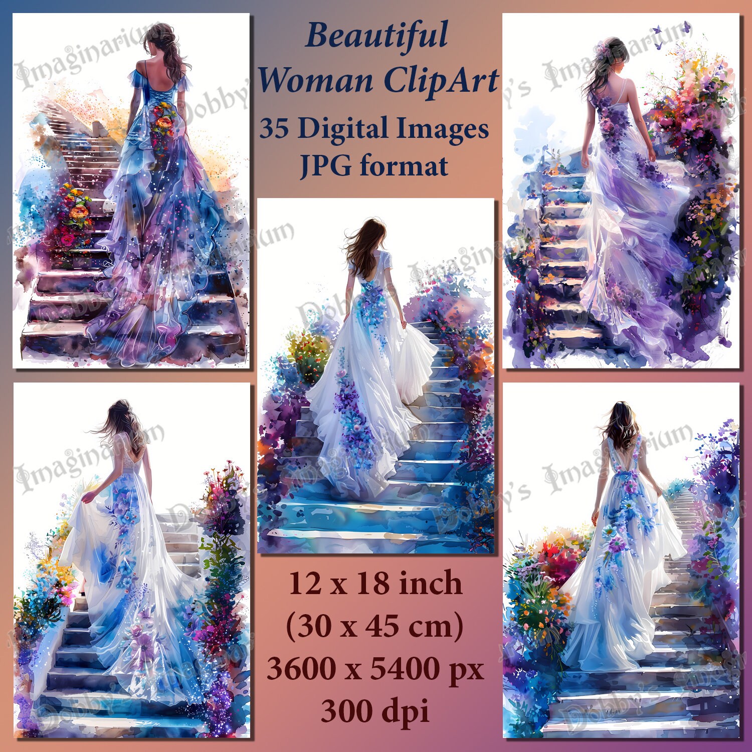 Beautiful Woman Clipart 1, 35 Watercolor Illustrations, Digital Paper ...
