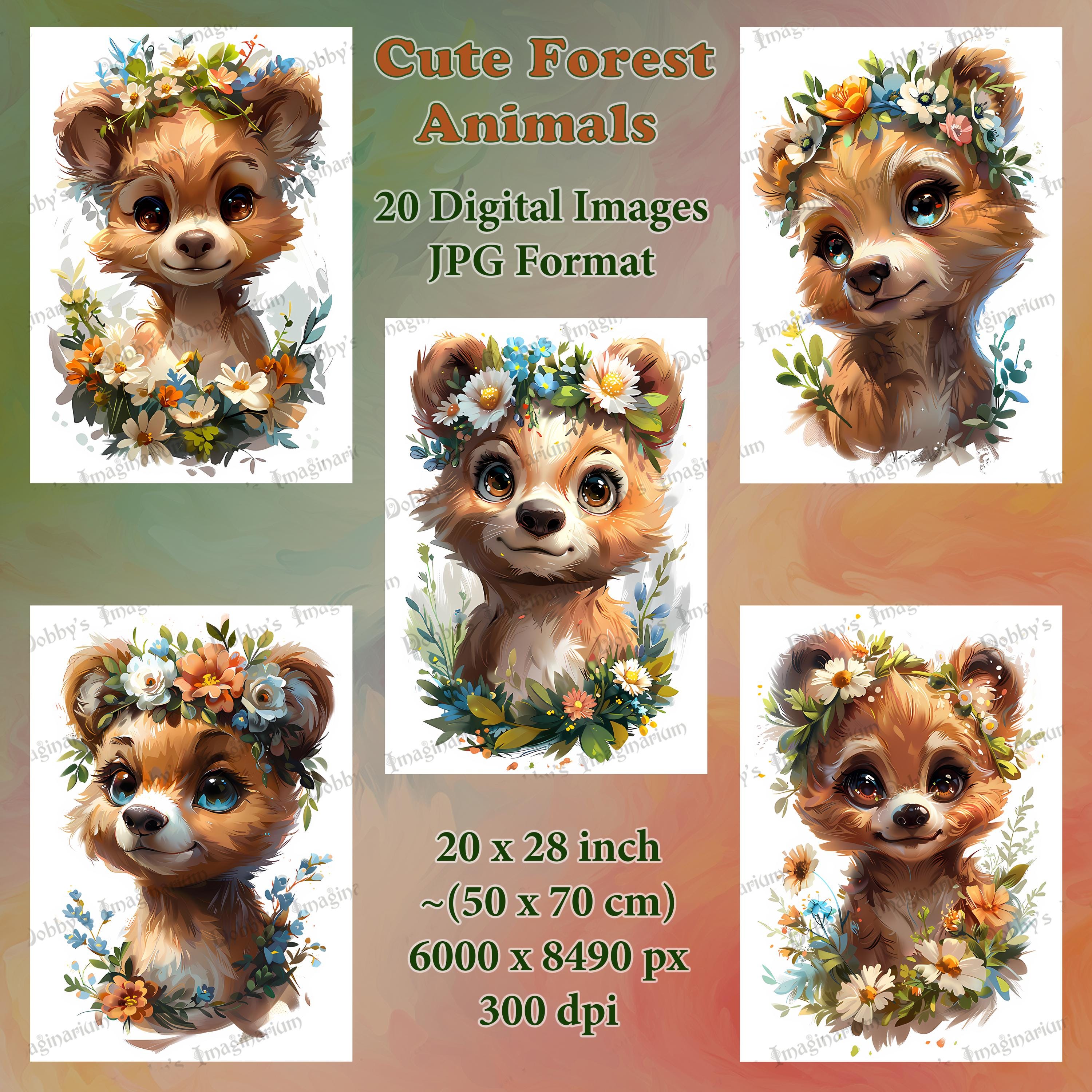 Cute Forest Animal Portraits, 20 Animal Designs, High Quality JPG ...