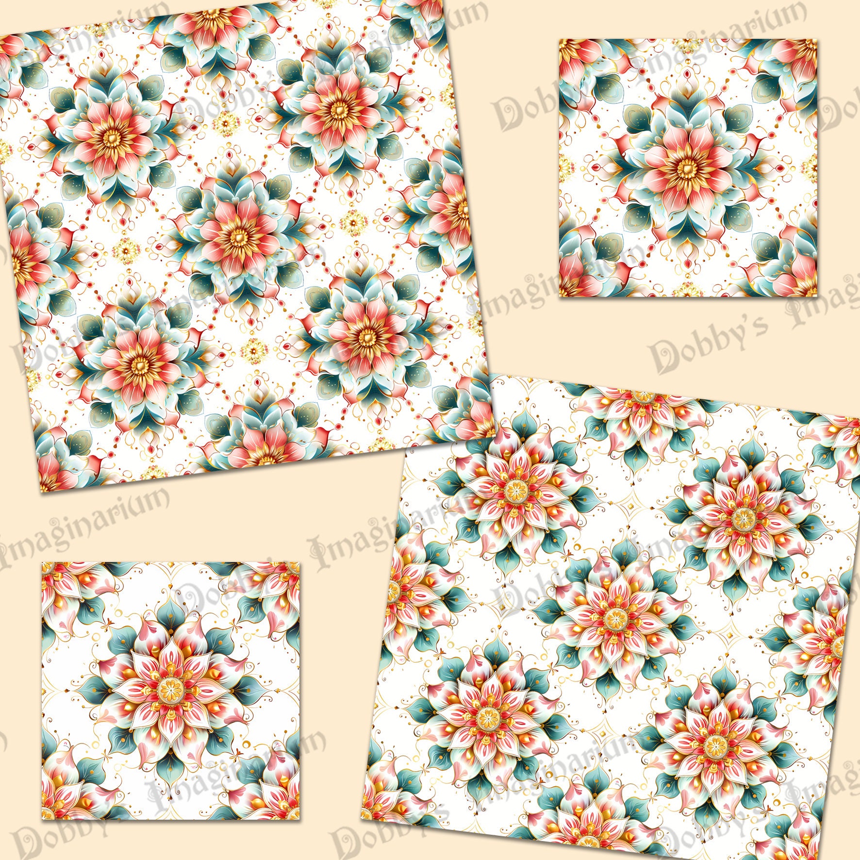 Ornamental Floral Mandala, 24 Seamless Design Patterns, Digital Paper ...