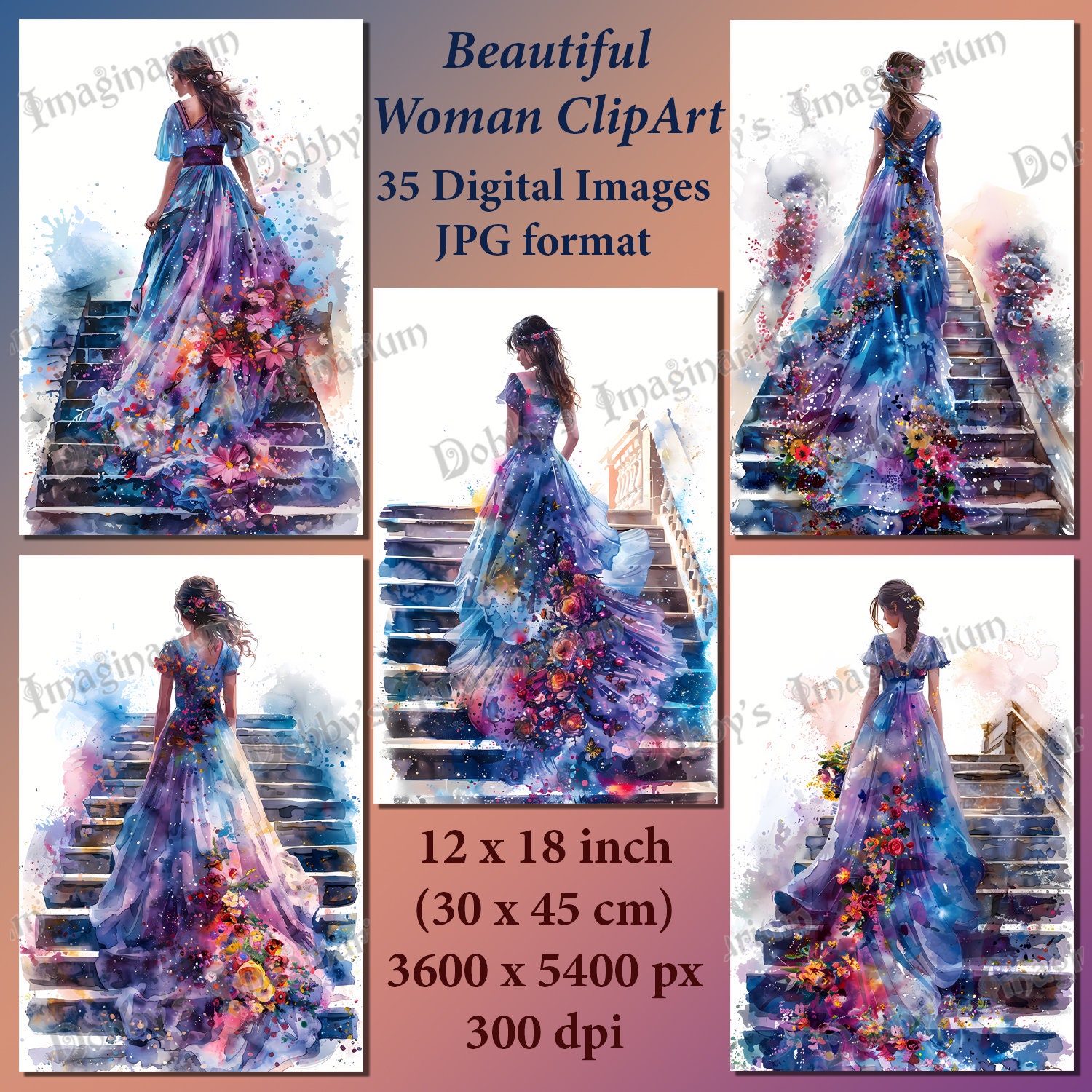 Beautiful Woman Clipart 1, 35 Watercolor Illustrations, Digital Paper ...