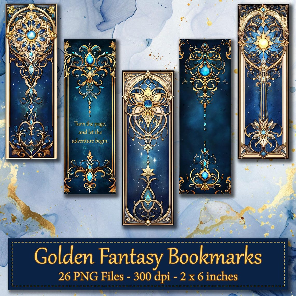 Golden Fantasy Bookmarks: Medieval Gemstone Art (digital Download) - Etsy