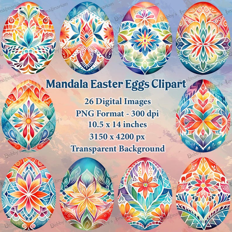 Mandala Easter Eggs Clipart - 26 Colorful PNG Designs With Transparent ...