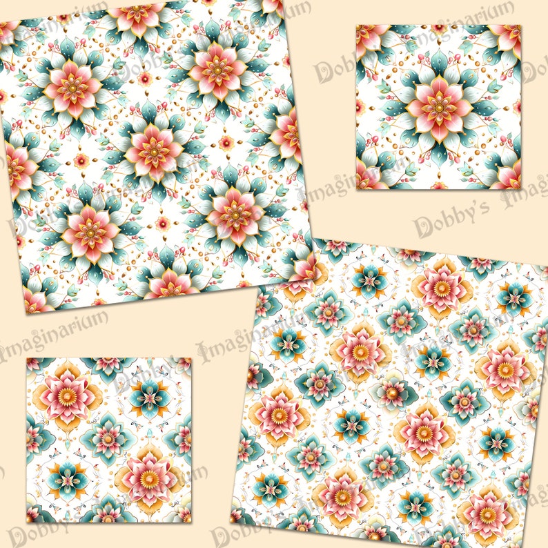 Ornamental Floral Mandala, 24 Seamless Design Patterns, Digital Paper ...