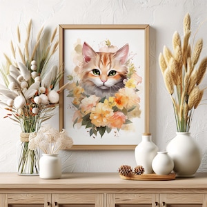 Floral Cat Portraits, 12 Cat Designs, Digital Paper Art, High Quality ...
