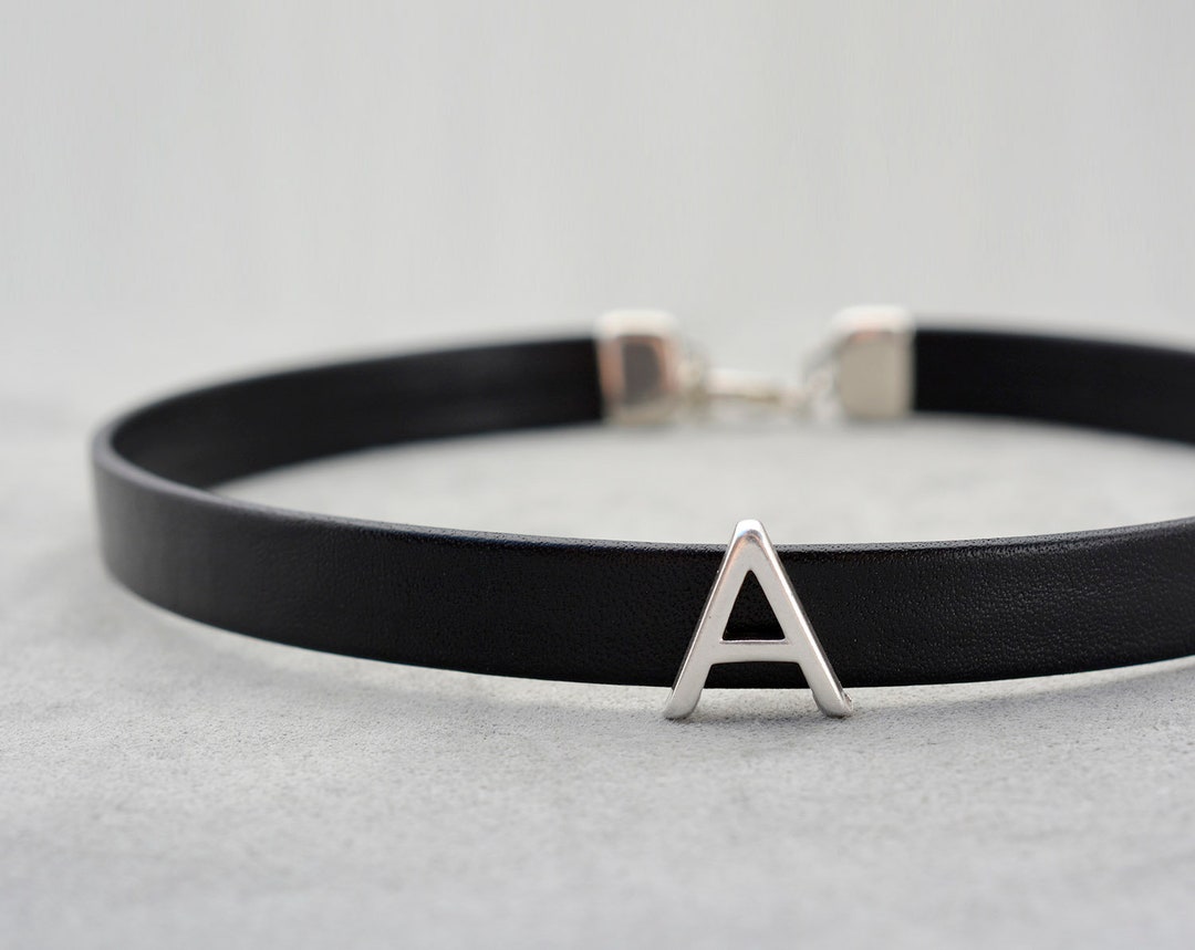 Custom Initial Leather Choker, Letter Choker Necklace, Discreet Leather ...