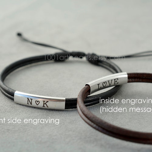 Custom Engraved Couples Bracelets Set Matching Personalized - Etsy
