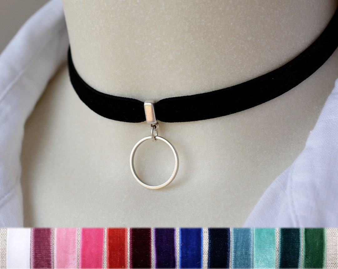 Gold or Silver O-ring Stretch Velvet Choker, Elastic Choker With Silver ...