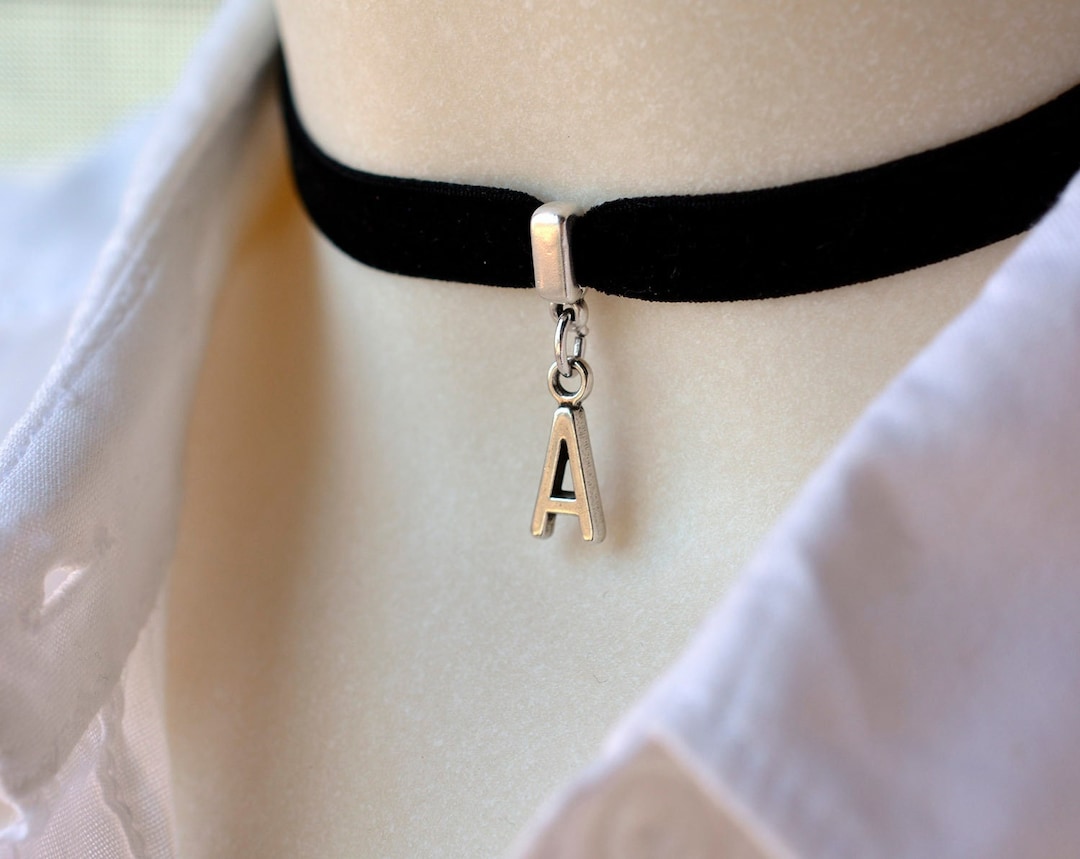 Initial Letter Velvet Choker, Personalized Elastic Necklace With Silver ...