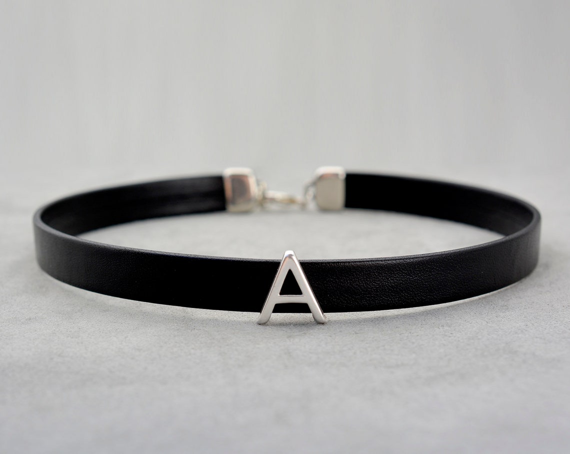 Custom Initial Leather Choker, Letter Choker Necklace, Discreet Leather ...