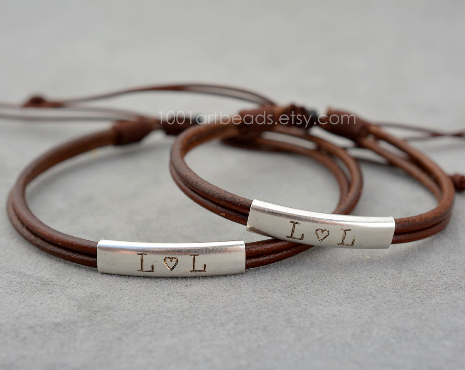Matching Couples Bracelets Set, Custom Engraved Hidden Message Leather ...