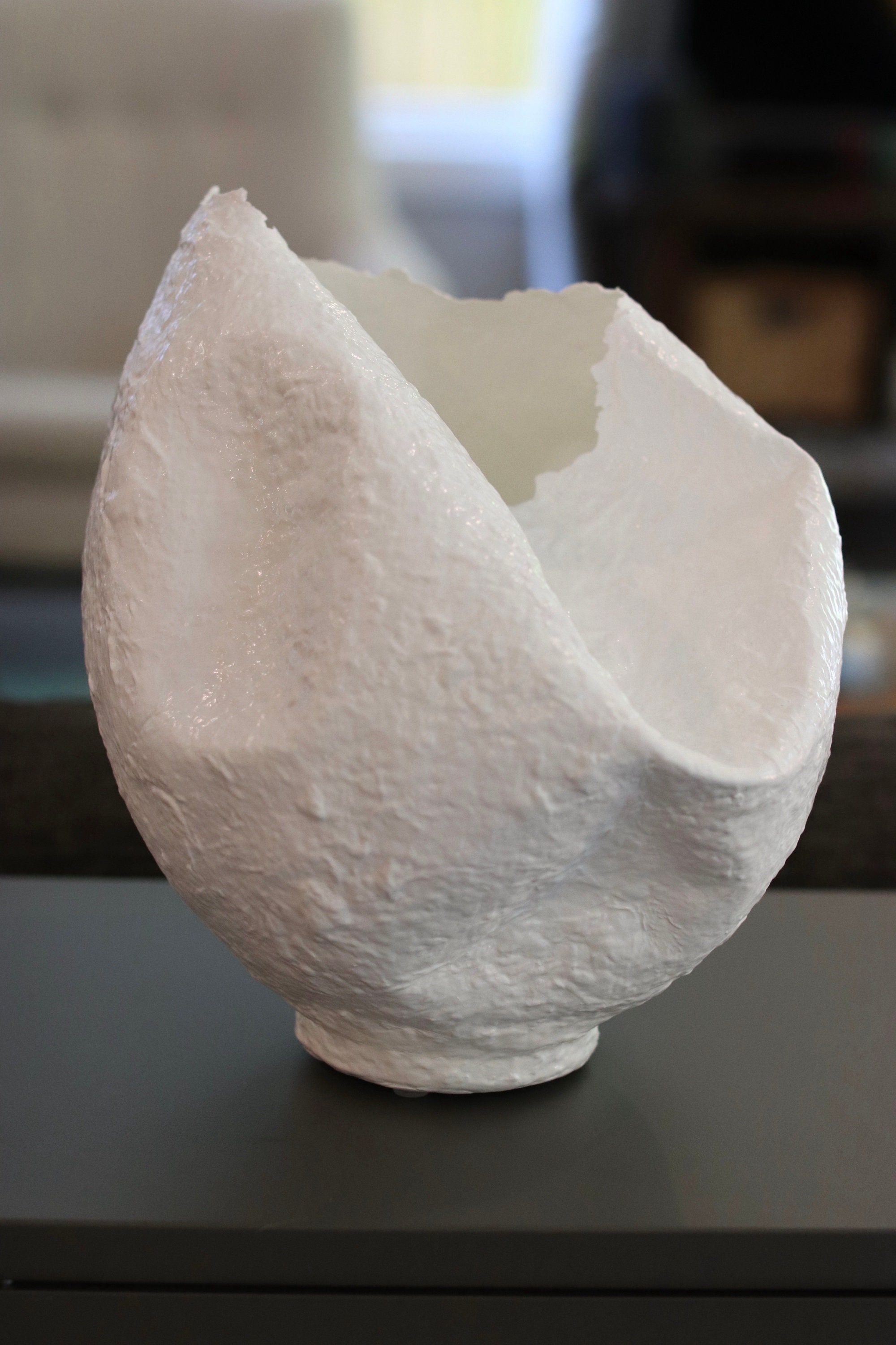 Paper Mache Vase, Acrylic Finish, White Exterior, White Interior - Etsy