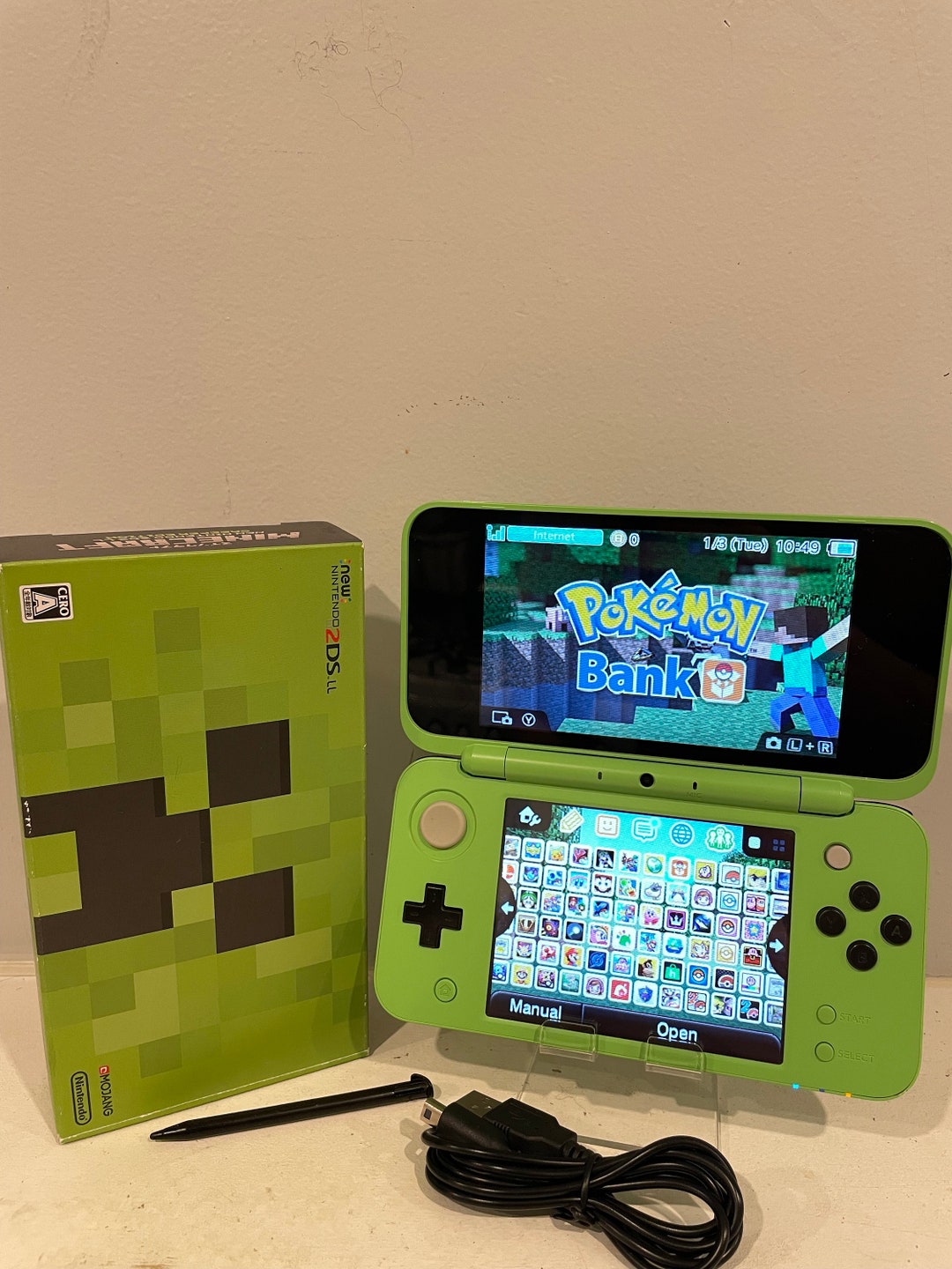 RARE New Nintendo 2DS XL Minecraft Edition W/90games, Charger, Stylus ...