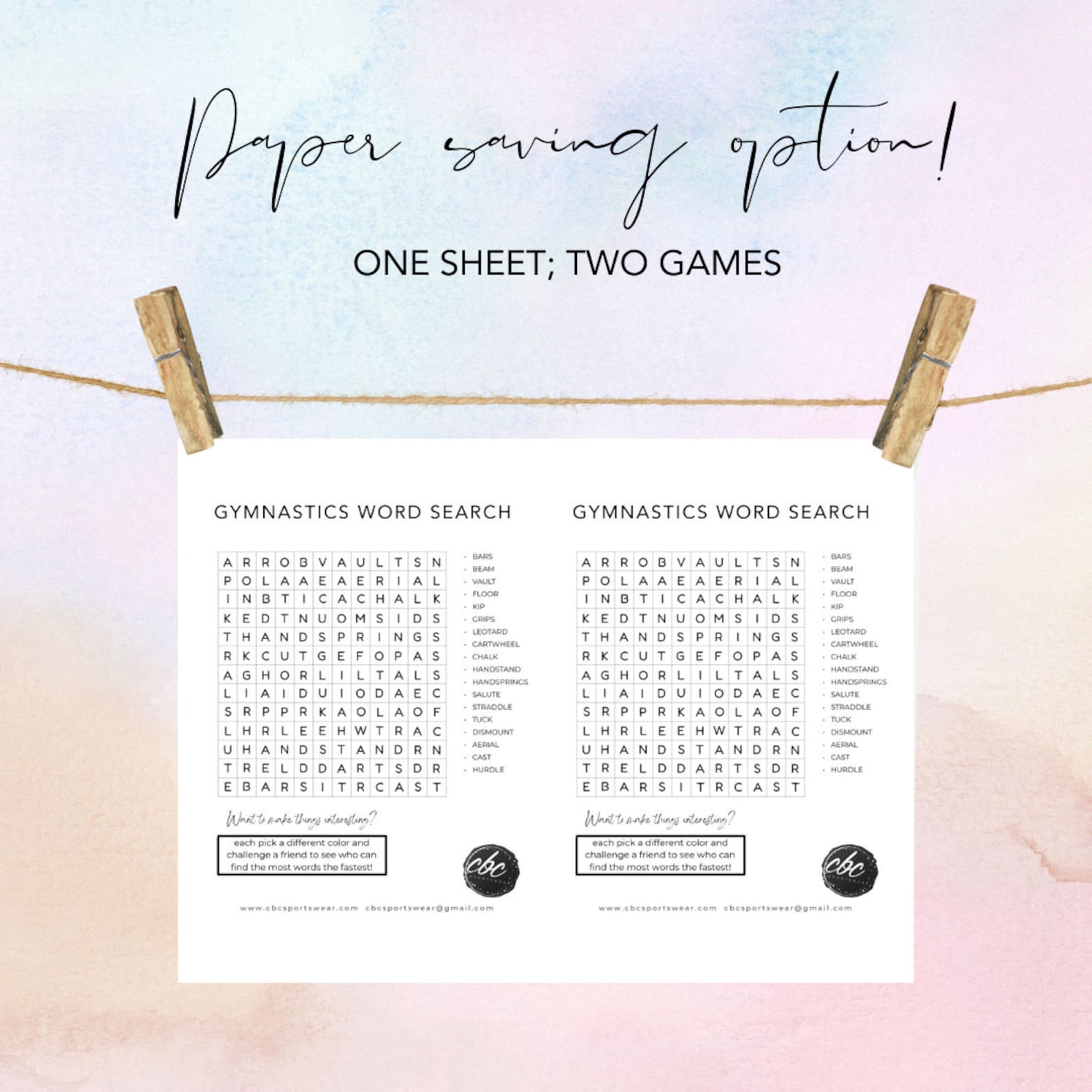 Word Search for Gymnast Activity Pages Gymnastics Party Game Printable ...