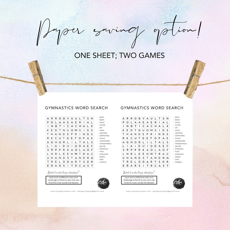 Word Search for Gymnast Activity Pages Gymnastics Party Game Printable ...