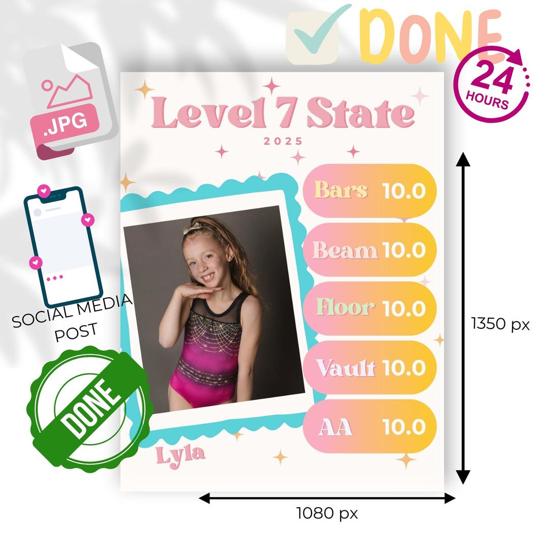 Personalized Gymnastic Meet Scorecard Gymnast Social Media Post Canva ...