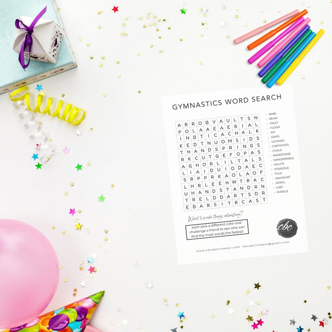 Word Search for Gymnast Activity Pages Gymnastics Party Game Printable ...