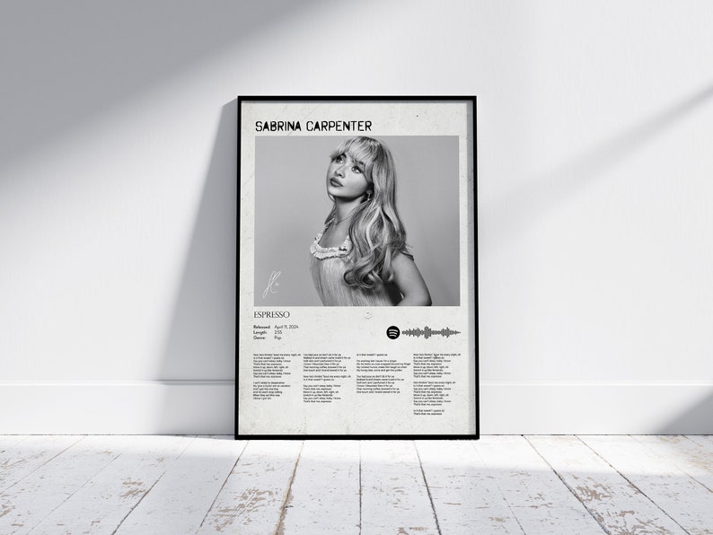 Sabrina Carpenter Espresso Lyrics Poster, Espresso Album Poster, Album ...