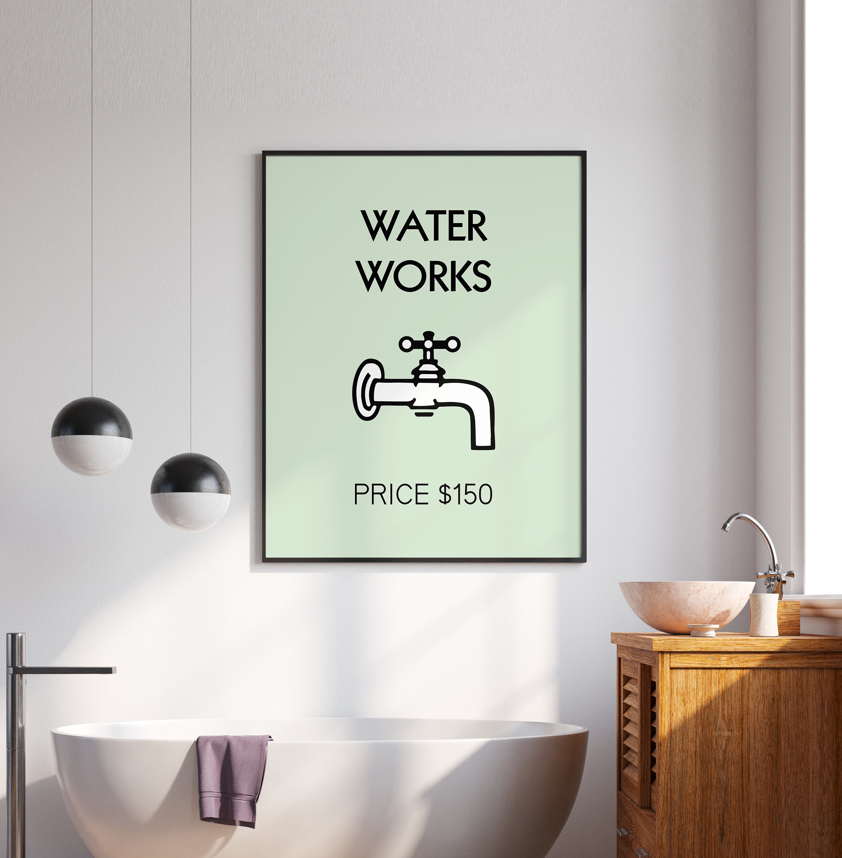 Water Works Monopoly Poster, Bathroom Wall Decor, Restroom Posters ...