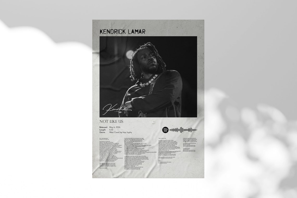 Kendrick Lamar Not Like Us Lyrics Poster, Kendrick Lamar Album Poster ...